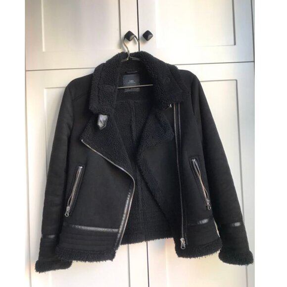 Zara | Jackets & Coats | New Zara Faux Shearling Biker Aviator Jacket ...